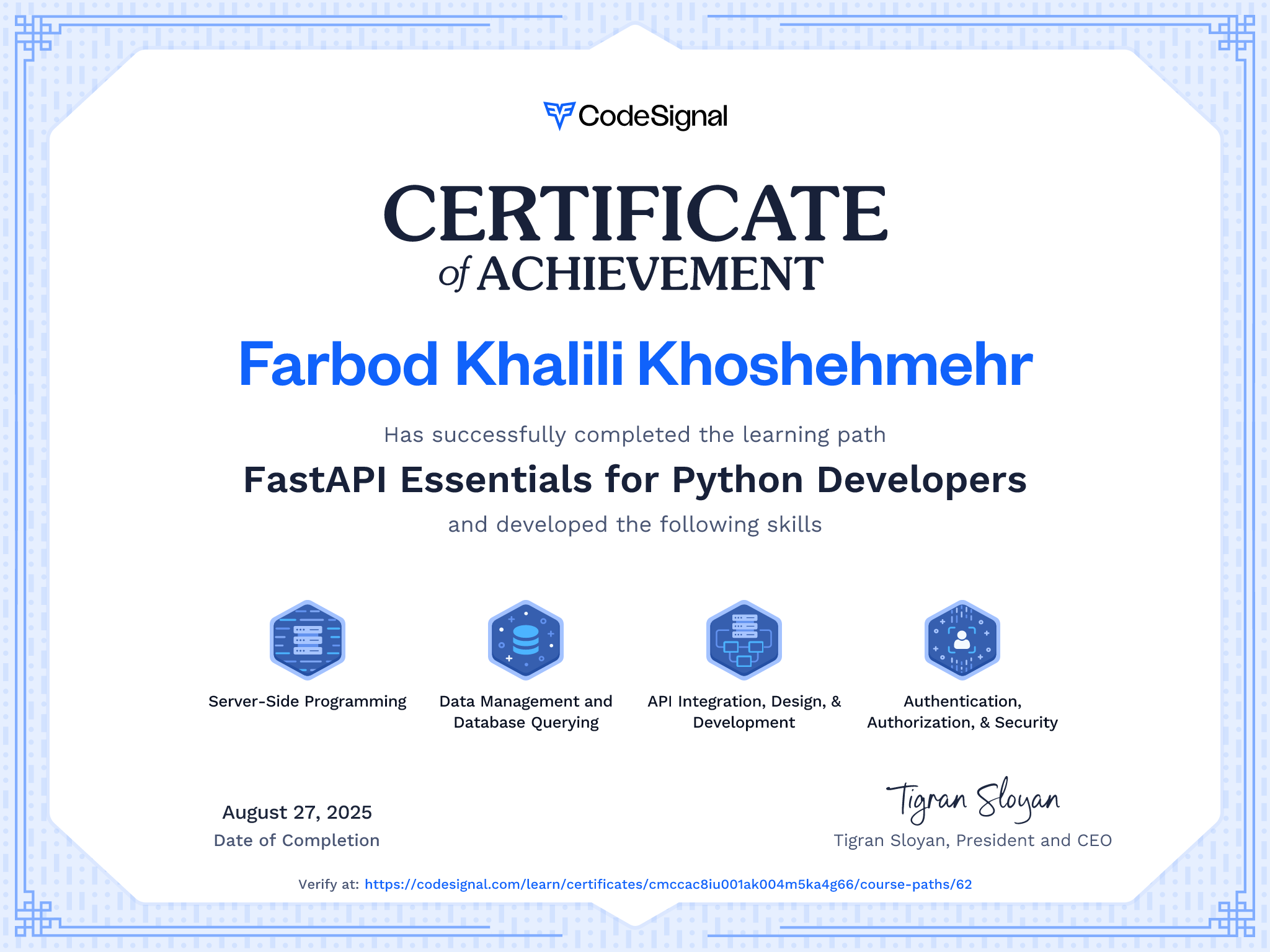 Path certificate for FastAPI Essentials for Python Developers ...