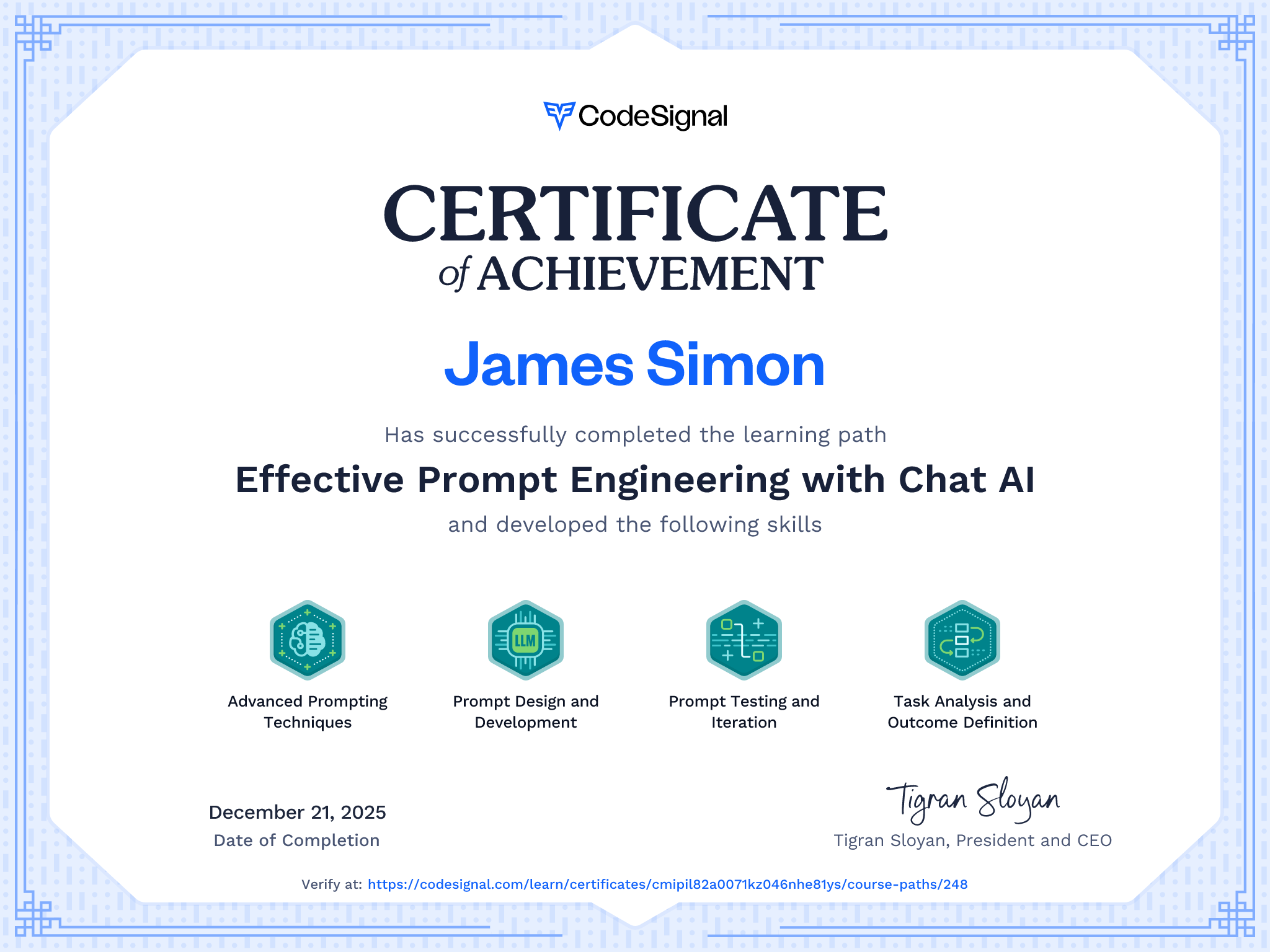 Path certificate for Effective Prompt Engineering with Chat AI ...