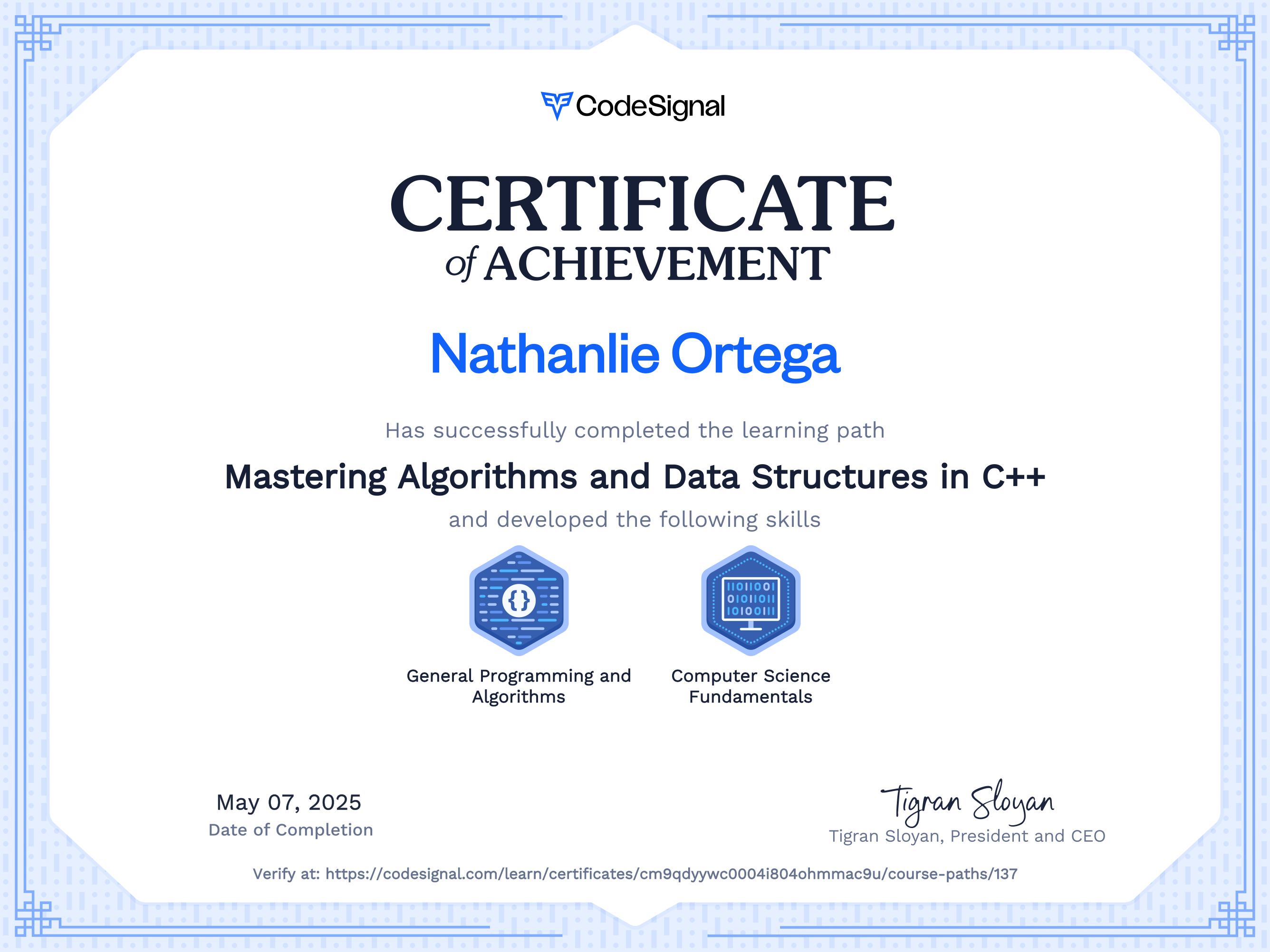 Path certificate for Mastering Algorithms and Data Structures in C++ ...