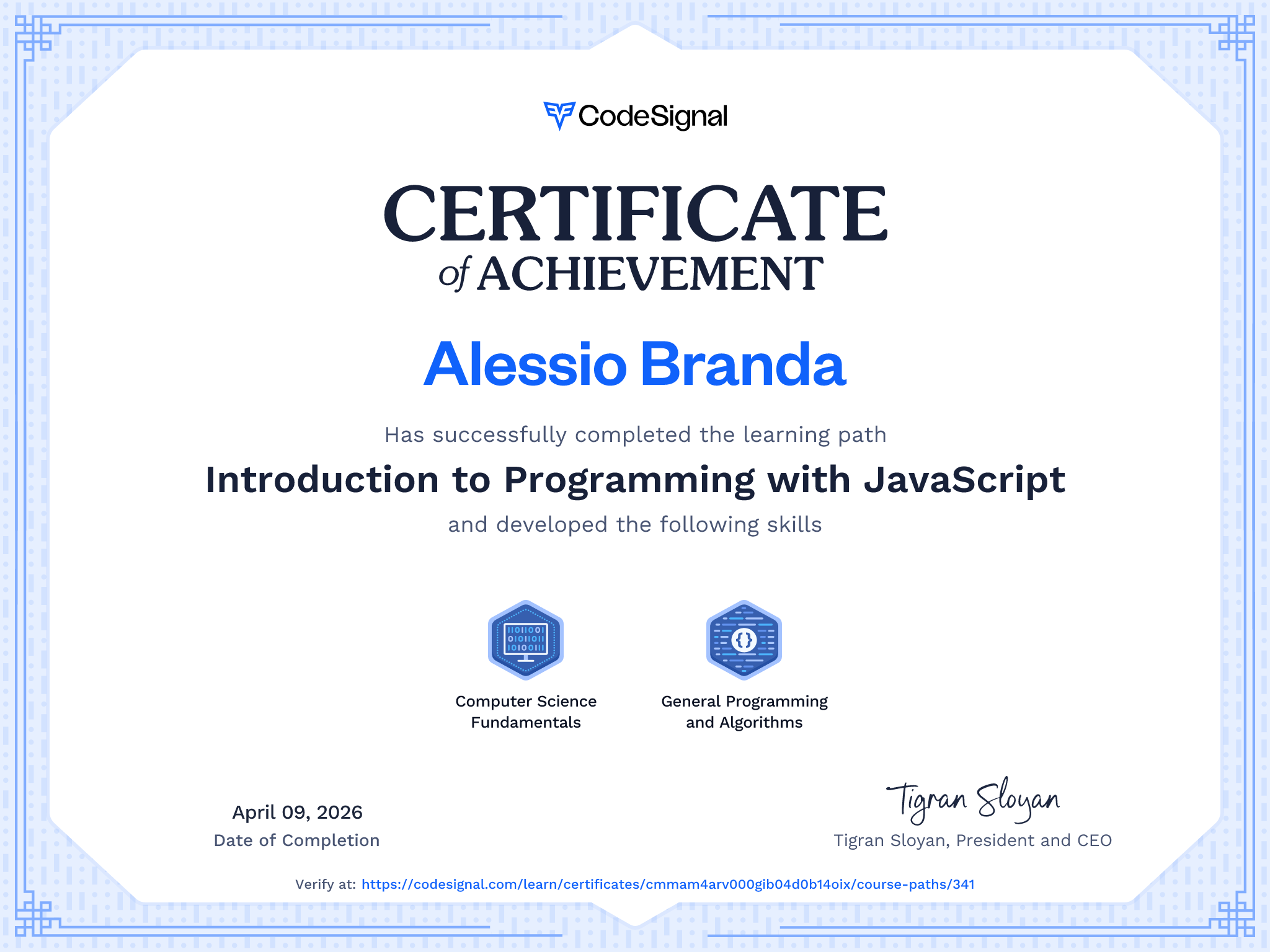 Path certificate for Introduction to Programming with JavaScript ...